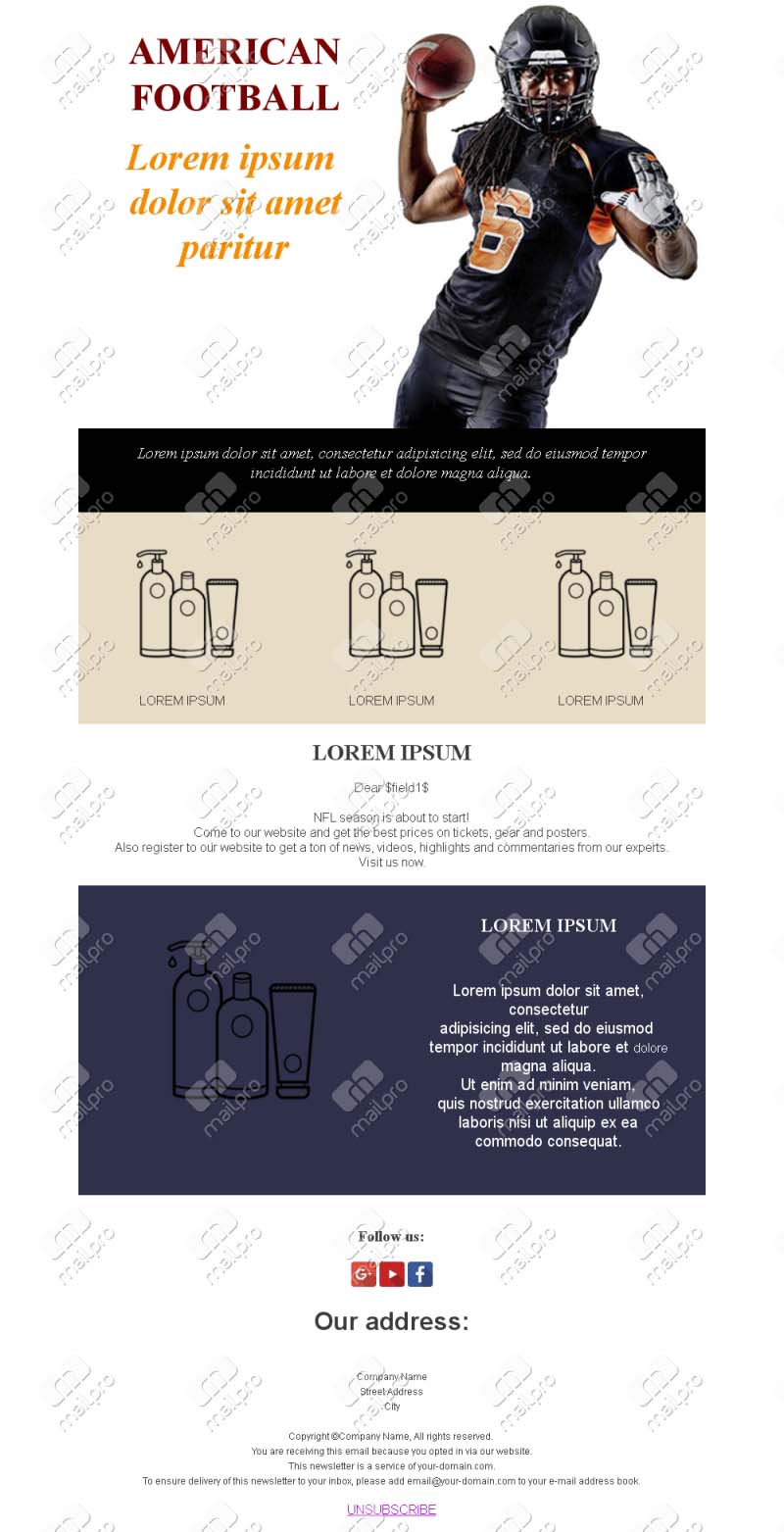 Email Template for American Football Team | Mailpro™